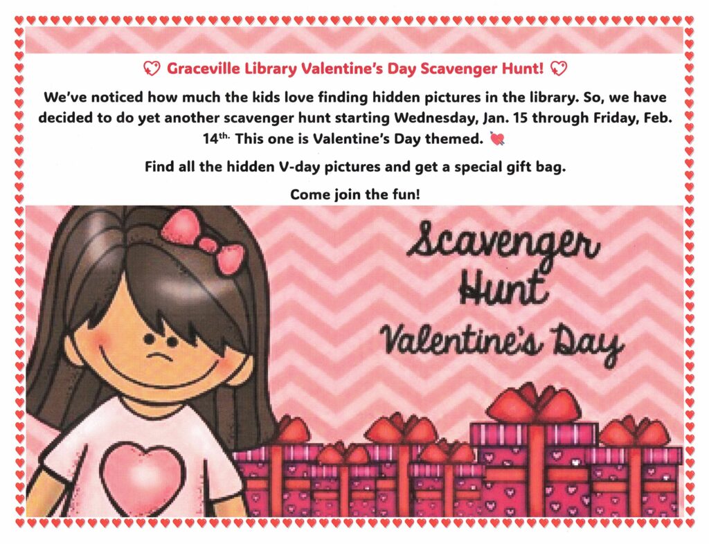 Graceville Public Library | Kid’s Valentine’s Day Scavenger Hunt